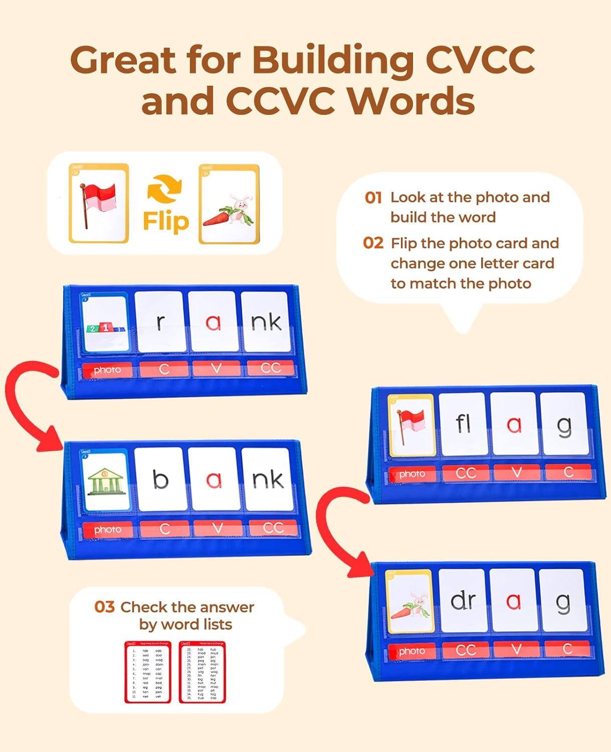 Gamenote Word Building Desktop Pocket Chart Tent Flash Cards Kit – CVC ...